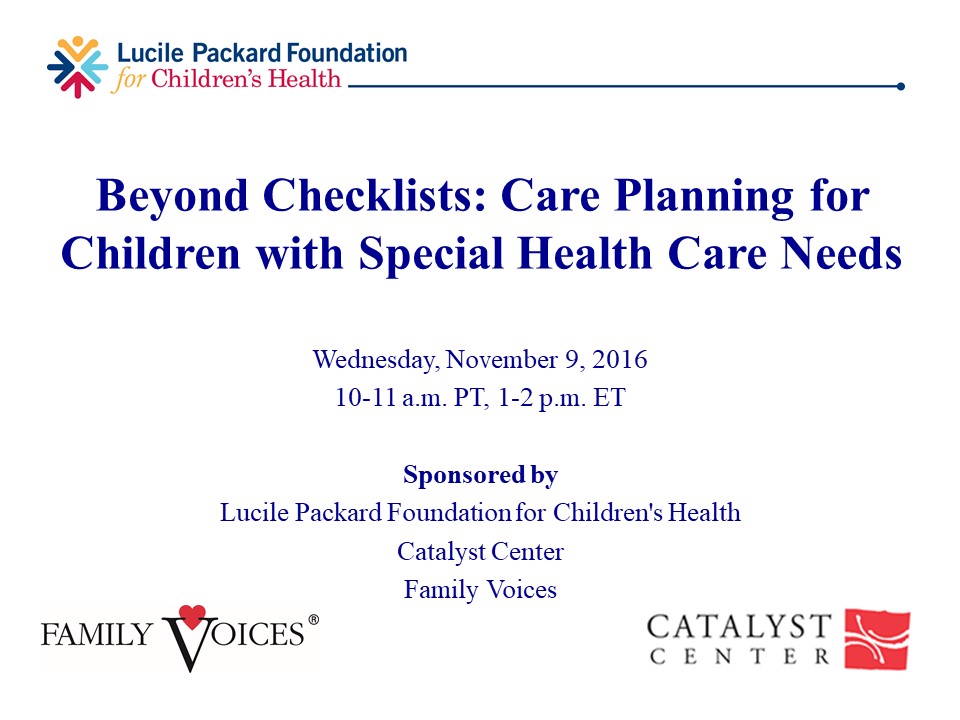 Beyond Checklists: Care Planning for Children with Special Health Care ...
