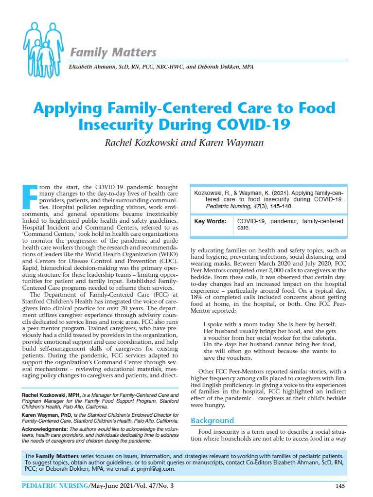 Applying Family-Centered Care to Food Insecurity During COVID-19 ...