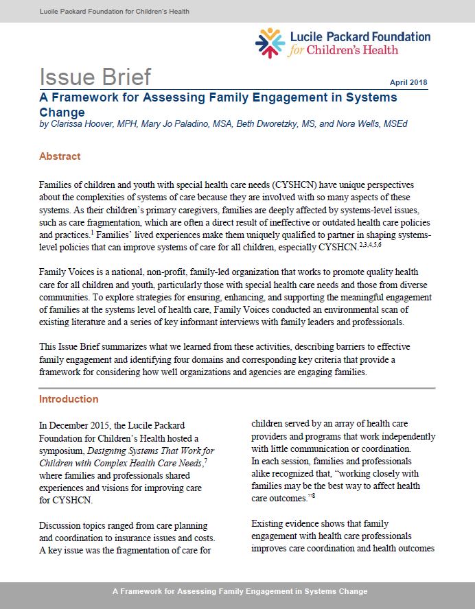 A Framework for Assessing Family Engagement in Systems Change - Lucile ...