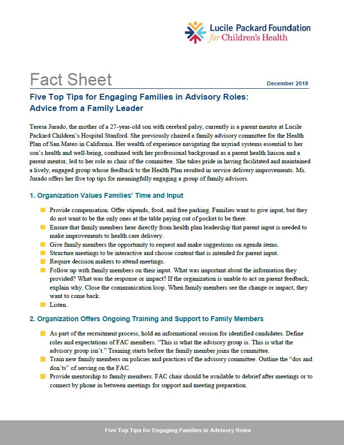 Five Top Tips for Engaging Families in Advisory Roles: Advice from a ...