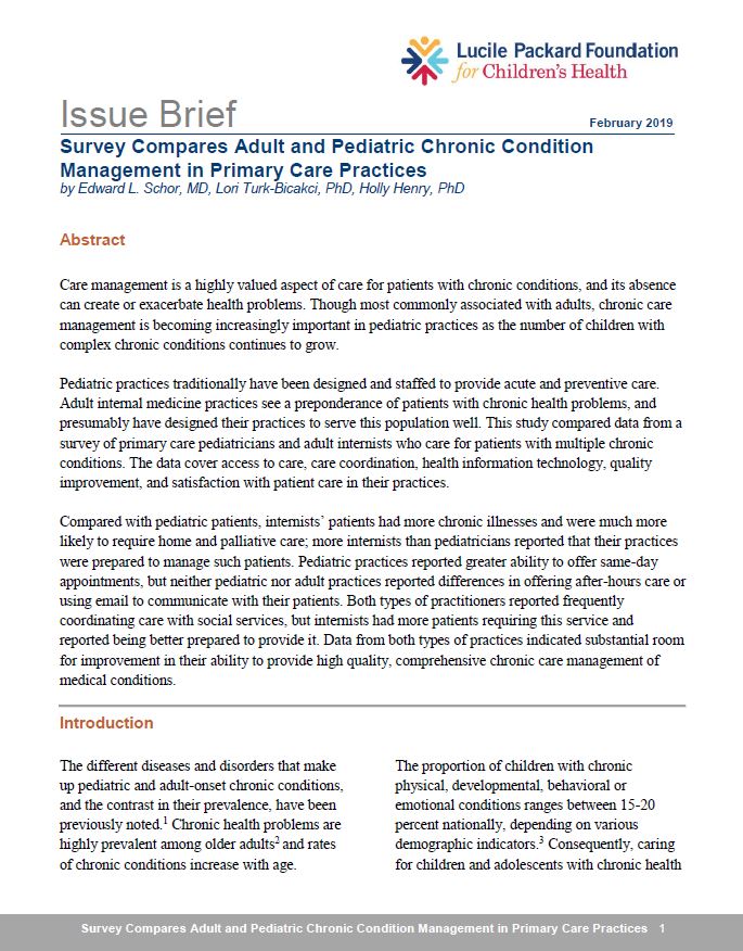 Survey Compares Adult and Pediatric Chronic Condition Management in ...