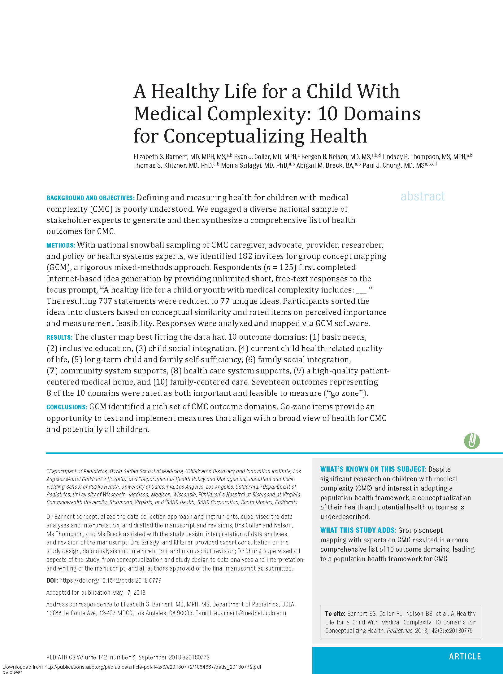 A Healthy Life for a Child With Medical Complexity: 10 Domains for ...