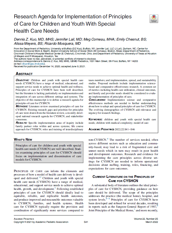 Research Agenda for Implementation of Principles of Care for Children ...