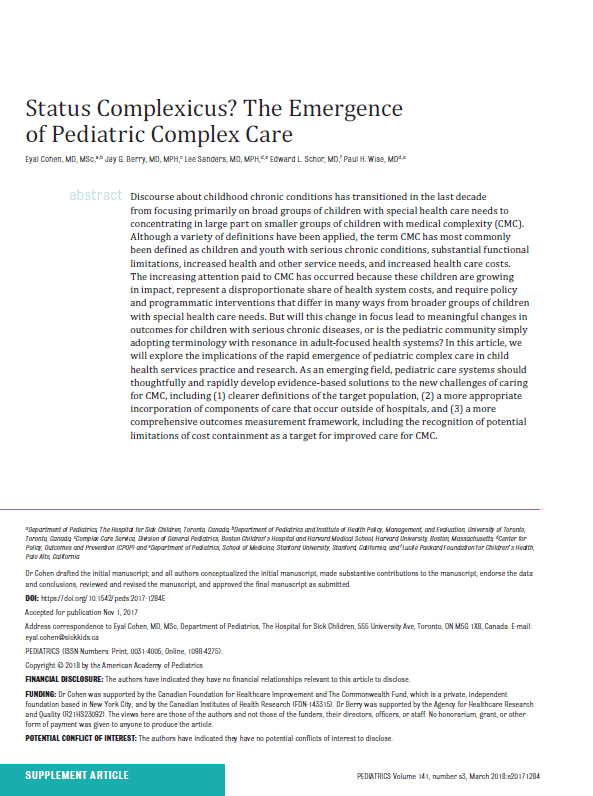 Status Complexicus? The Emergence of Pediatric Complex Care - Lucile ...