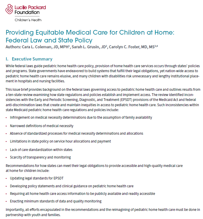 Providing Equitable Medical Care for Children at Home: Federal Law and ...
