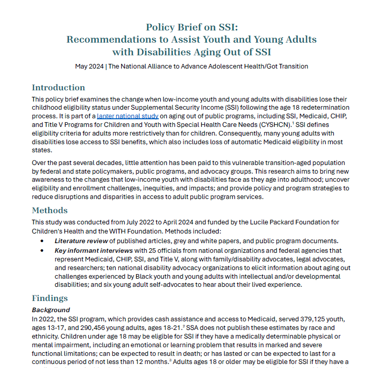 Policy Brief on SSI: Recommendations to Assist Youth and Young Adults ...