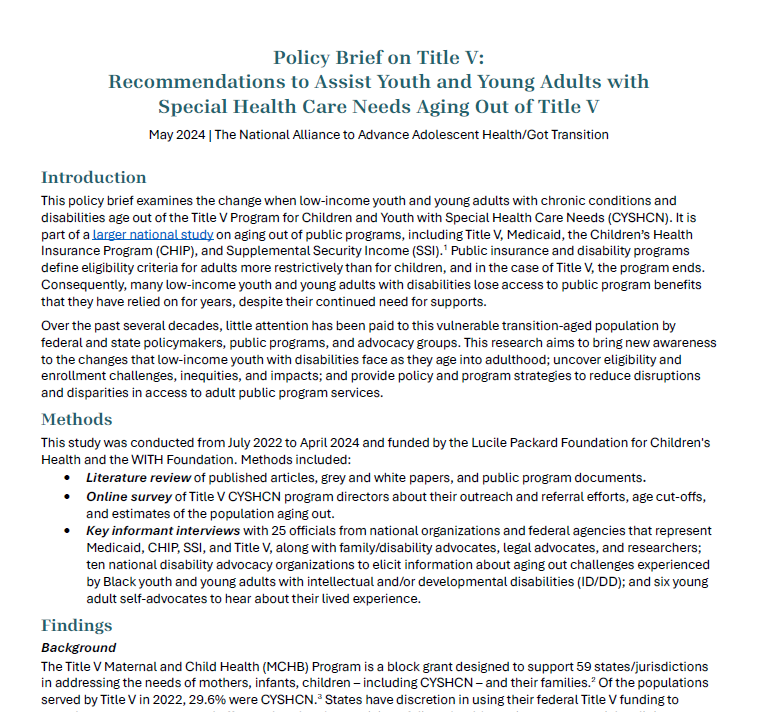 Policy Brief on Title V: Recommendations to Assist Youth and Young ...