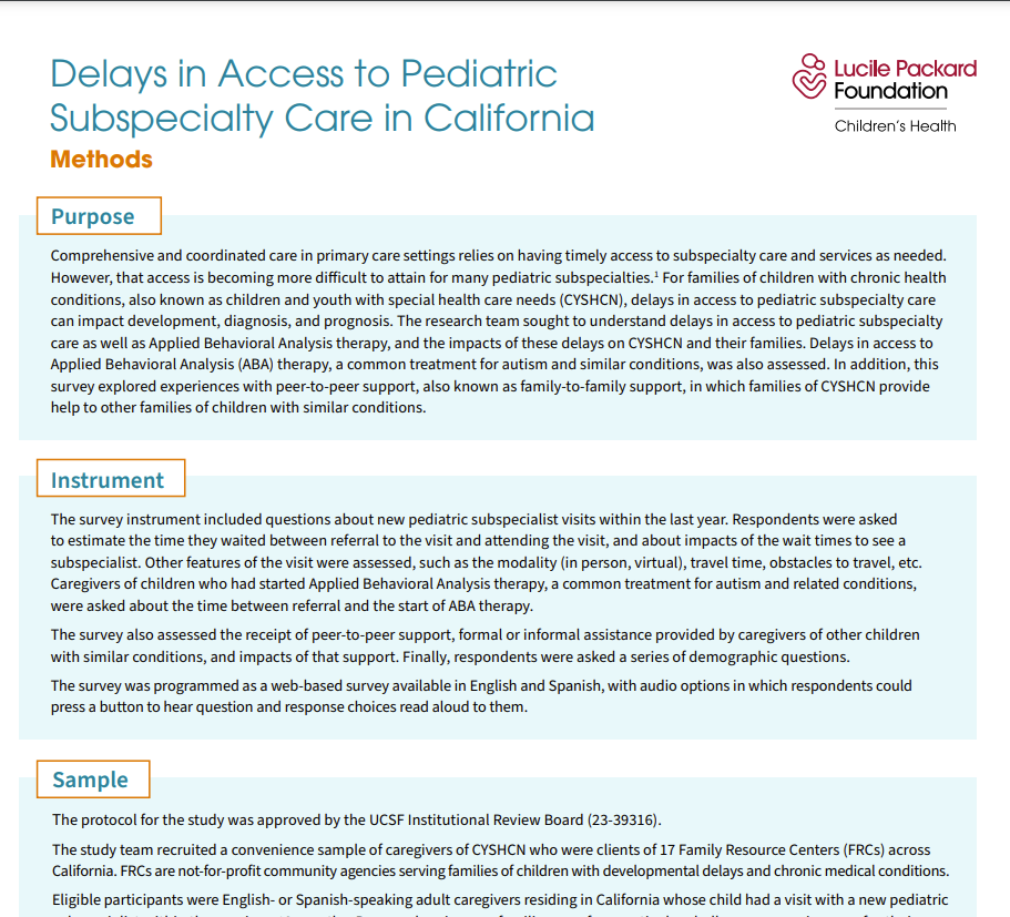 Delays in Access to Pediatric Subspecialty Care in California: Survey ...