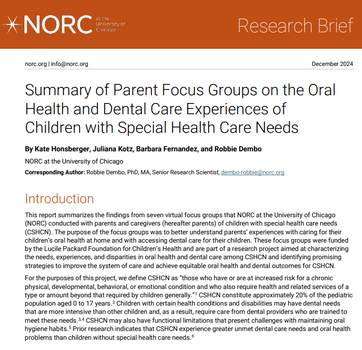 Parent Focus Groups on the Oral Health and Dental Care Experiences of ...